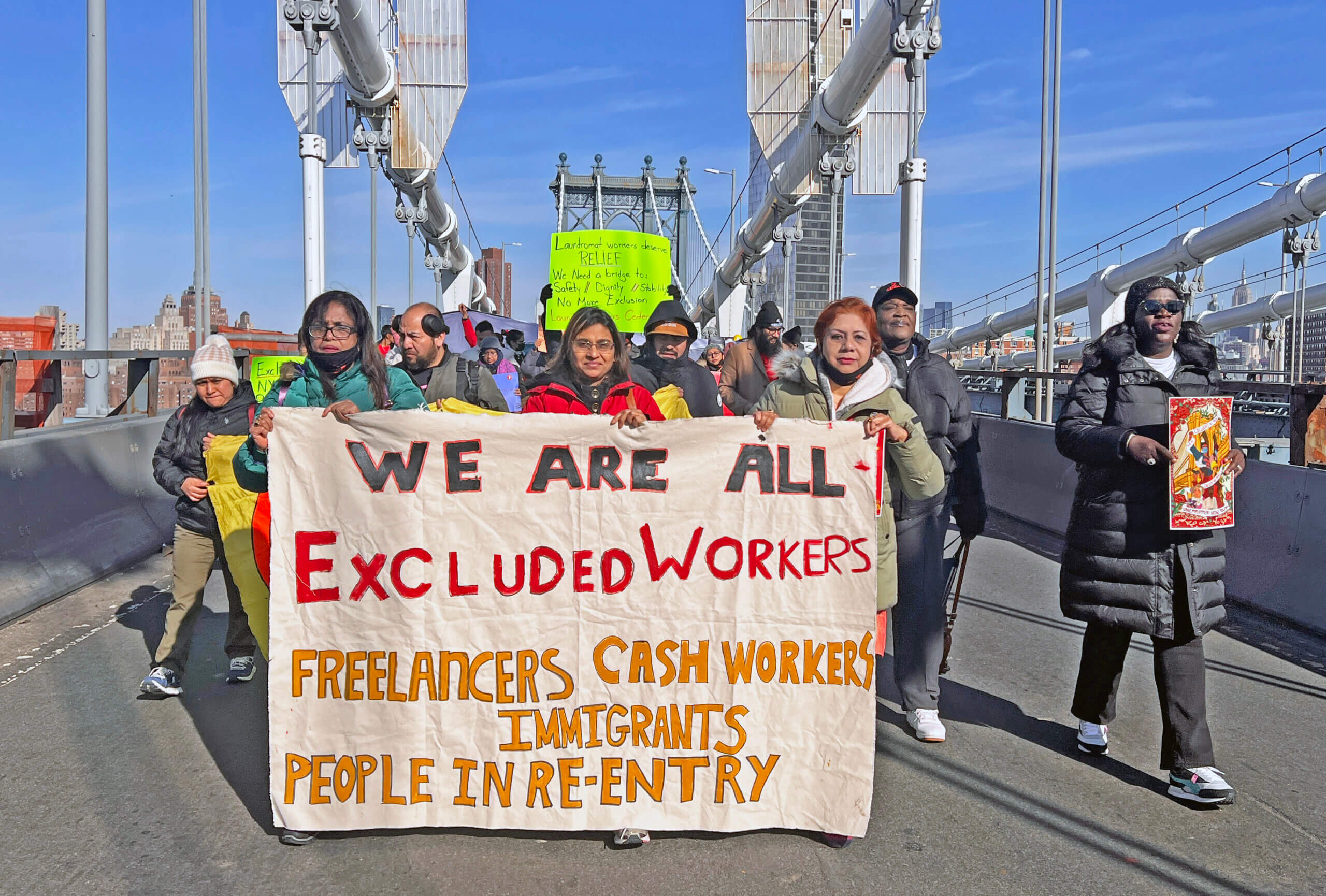 Excluded workers shut down Manhattan Bridge calling for Unemployment ...