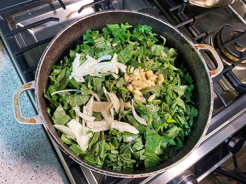 Chorai Bhagi (Jamaican Callaloo) with Stewed Chicken – Caribbean Life