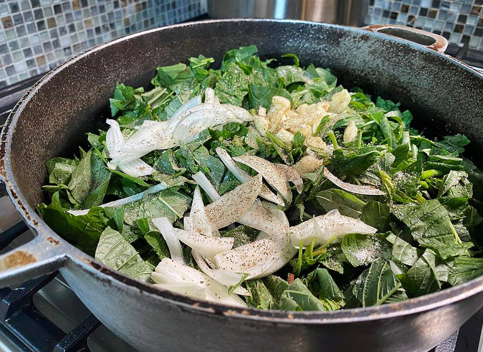 Chorai Bhagi (Jamaican Callaloo) with Stewed Chicken – Caribbean Life