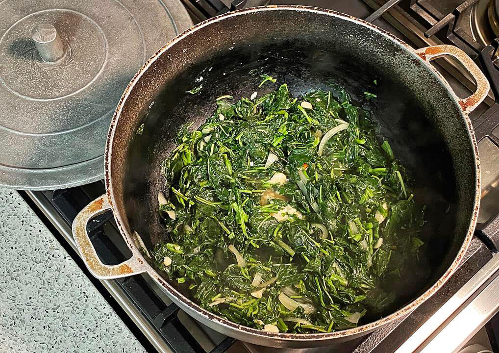 Chorai Bhagi (Jamaican Callaloo) with Stewed Chicken – Caribbean Life