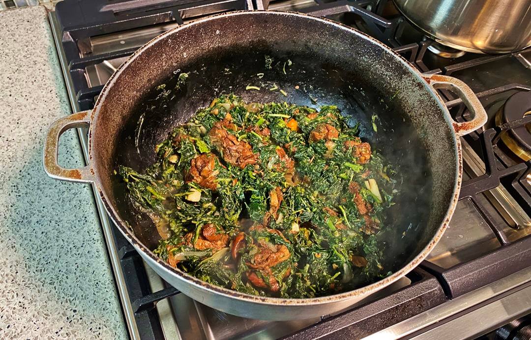 Chorai Bhagi (Jamaican Callaloo) with Stewed Chicken – Caribbean Life